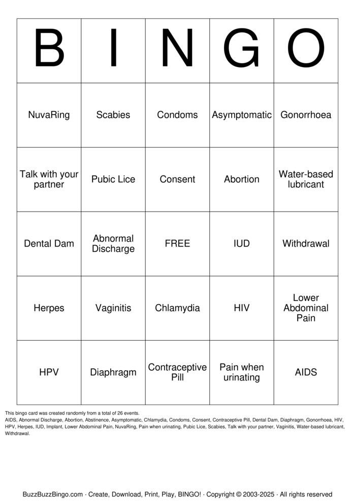 STI Bingo Cards to Download, Print and Customize!