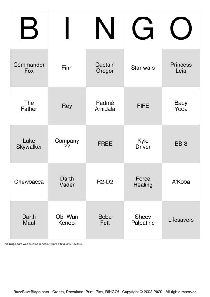 Star Wars Bingo Cards to Download, Print and Customize!