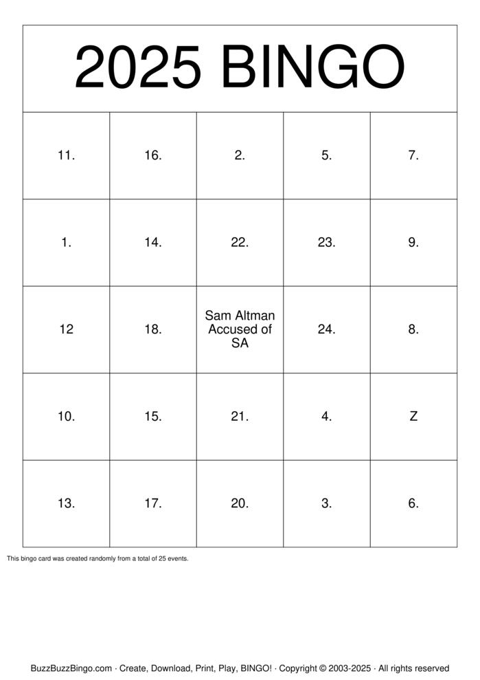 2025! Bingo Cards to Download, Print and Customize!
