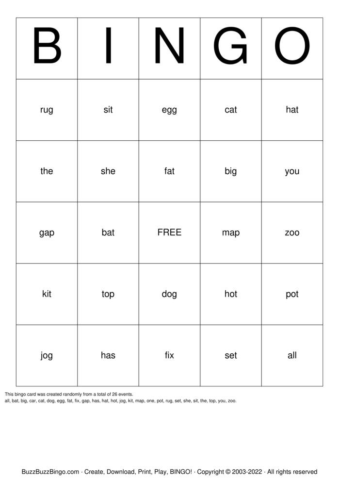 3 Letter Words Bingo Cards to Download, Print and Customize!