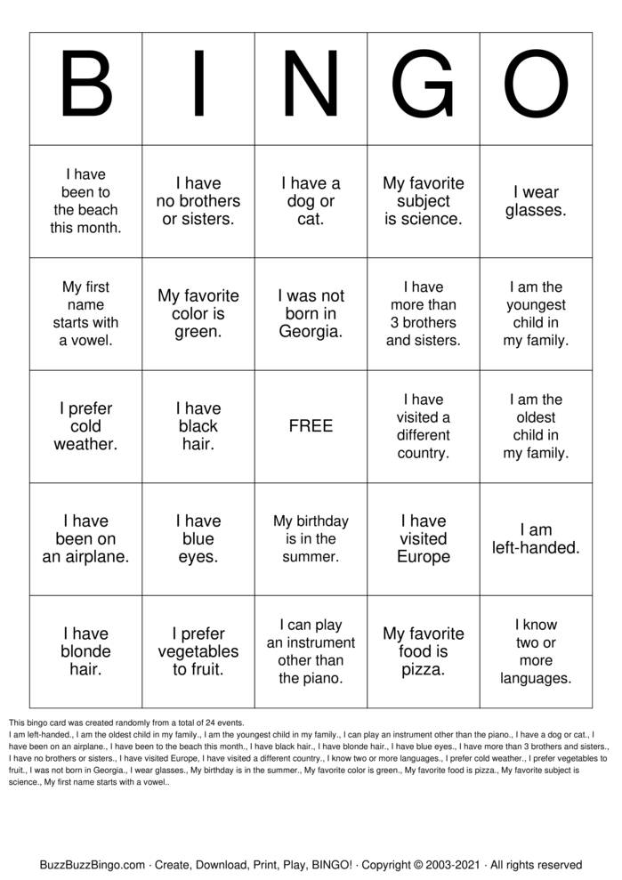 Classmate Bingo Bingo Cards to Download, Print and Customize!