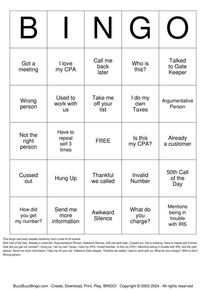 Cold Call Blitz Bingo Cards to Download, Print and Customize!