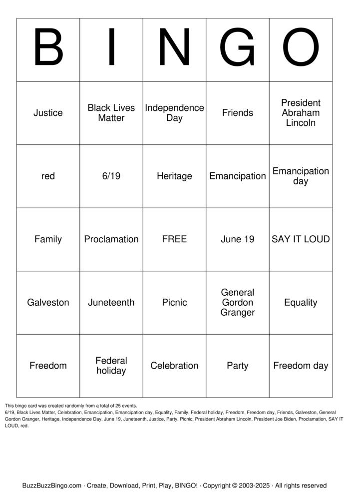 Juneteenth Bingo Cards to Download, Print and Customize!