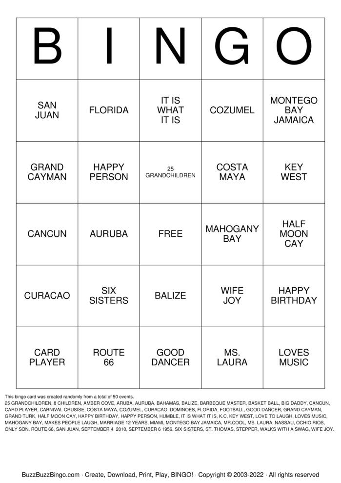 K. C. ROUTE 66 BIRTHDAY BINGO Bingo Cards to Download, Print and Customize!