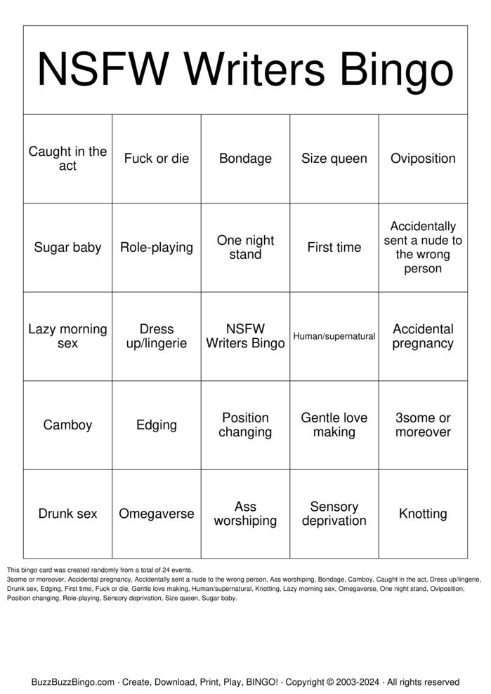 NSFW Bingo Bingo Cards to Download, Print and Customize!