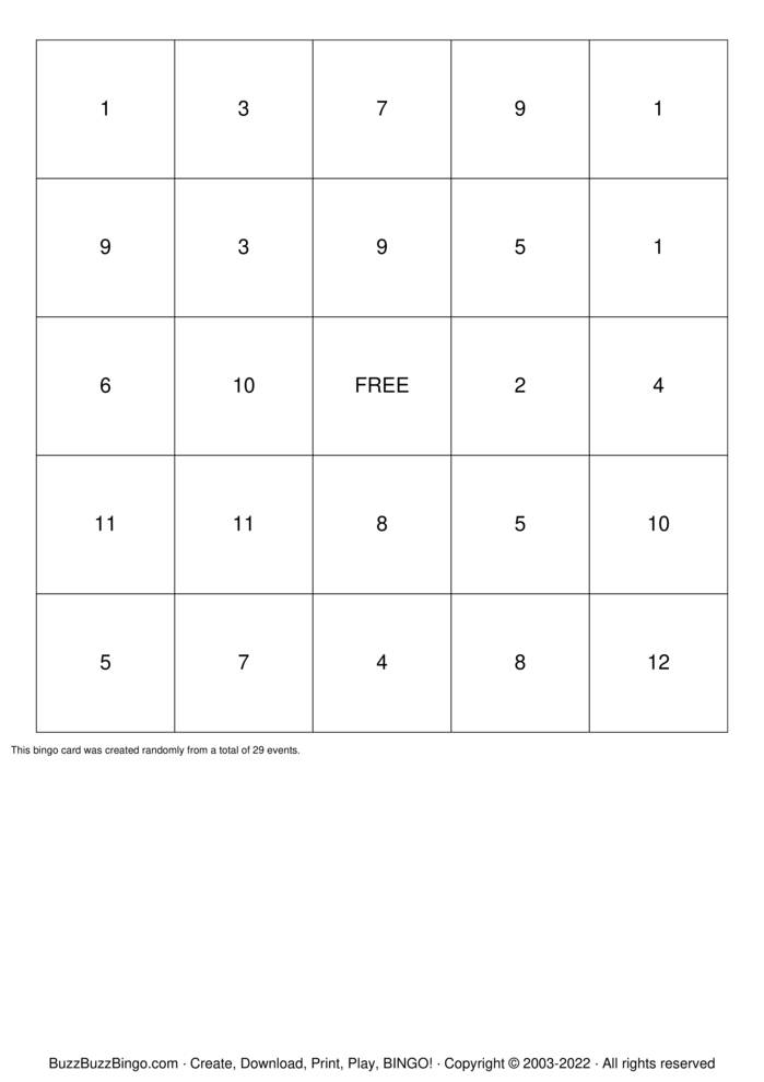 Numbers 1-12 Bingo Cards to Download, Print and Customize!
