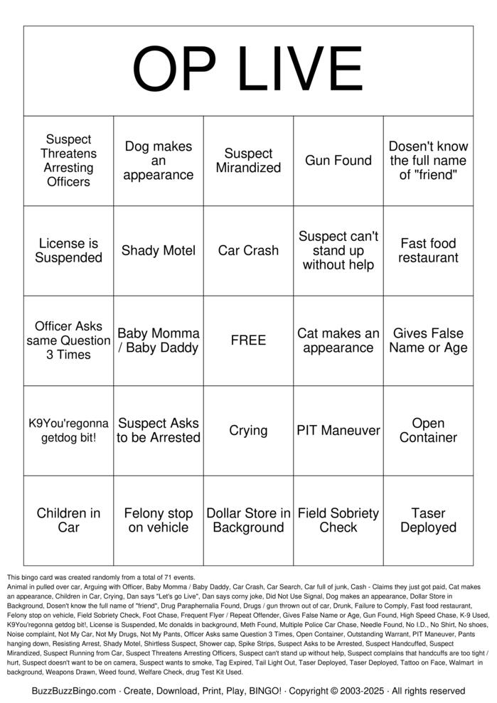 OP Live Bingo Cards to Download, Print and Customize!