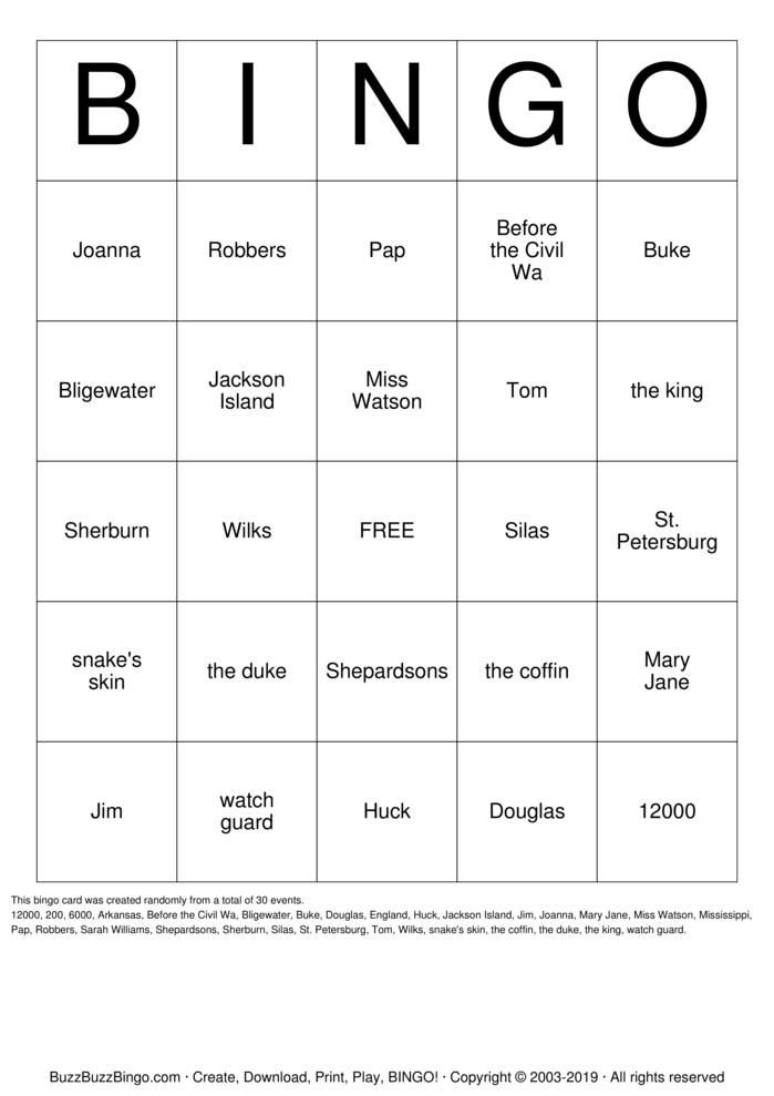 Robbers Bingo Cards to Download, Print and Customize!