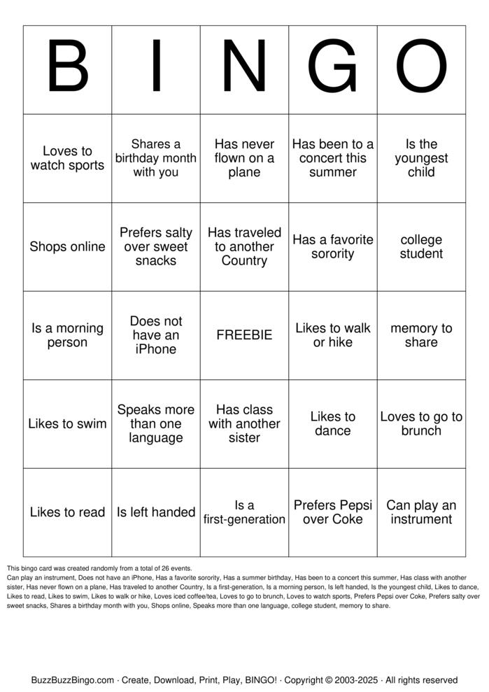 SISTERHOOD BINGO Bingo Cards to Download, Print and Customize!