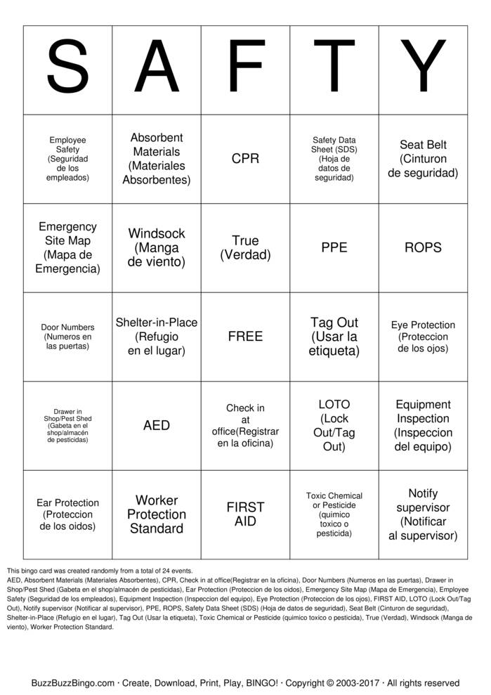 Safety Bingo Cards to Download, Print and Customize!