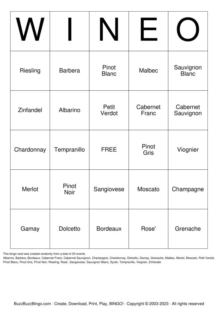 Wine-O Bingo Cards to Download, Print and Customize!