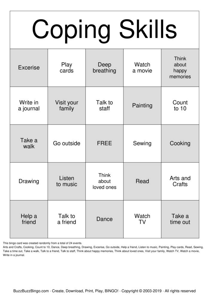 Relapse Prevention Bingo Cards To Download Print And Customize