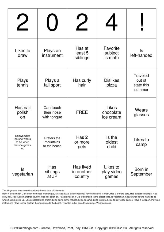 2024! Bingo Cards to Download, Print and Customize!