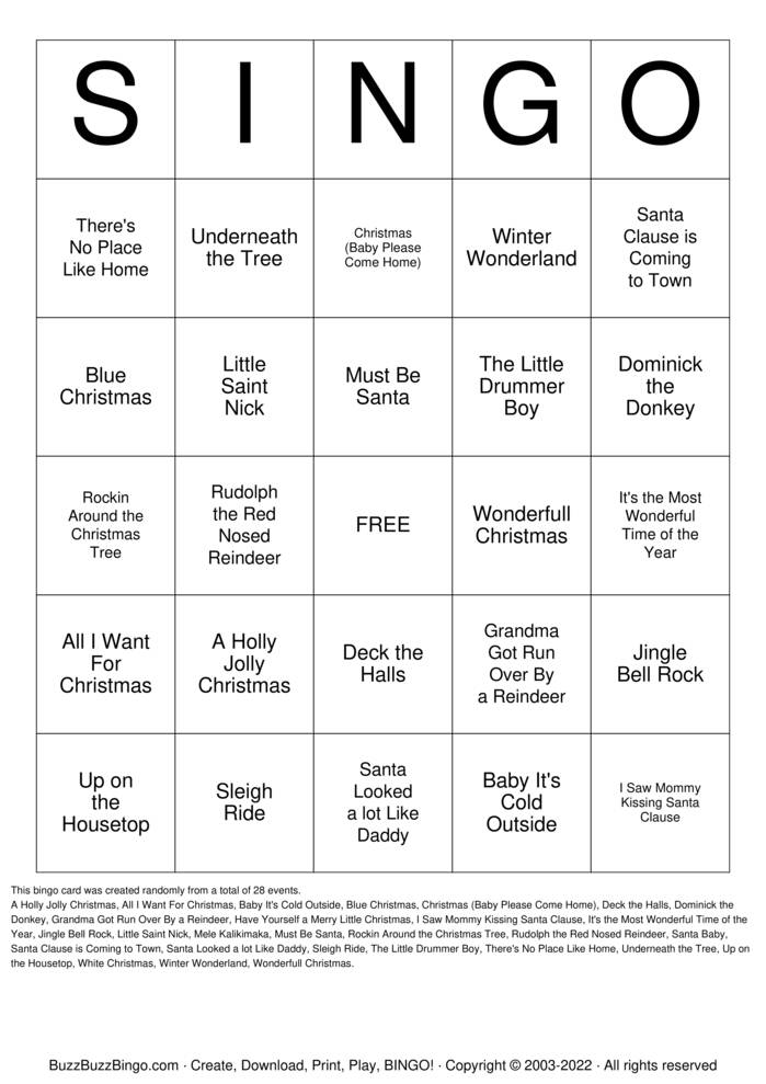 Christmas Songs Bingo Cards to Download, Print and Customize!