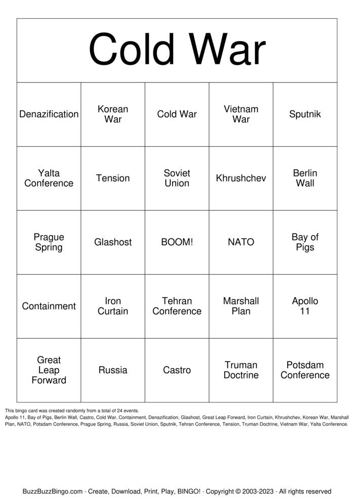 Cold War Bingo Cards to Download, Print and Customize!