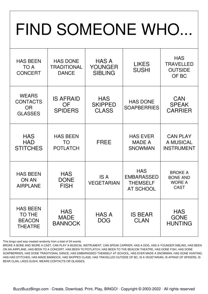 FIND SOMEONE WHO... Bingo Cards to Download, Print and Customize!