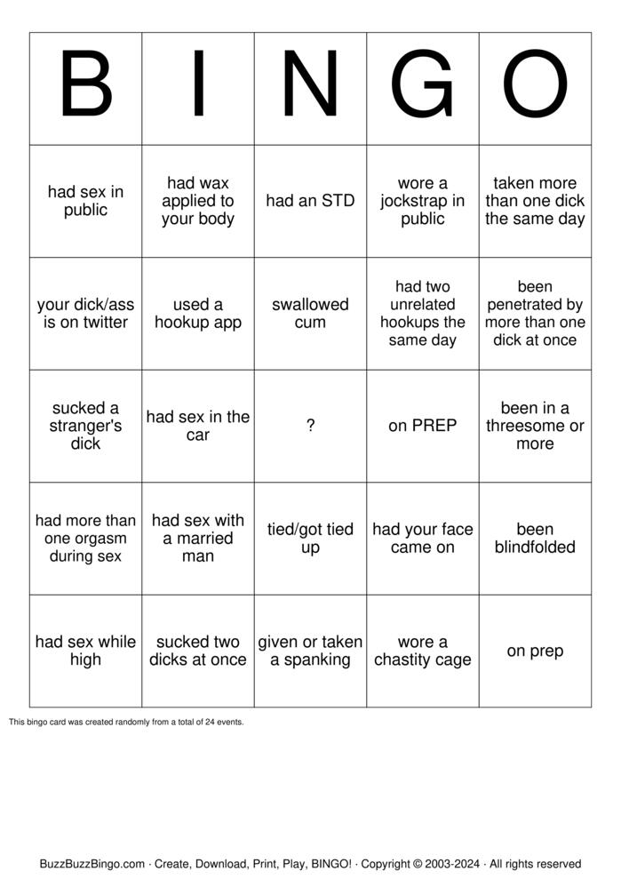 Gay Sex Bingo Bingo Cards To Download Print And Customize