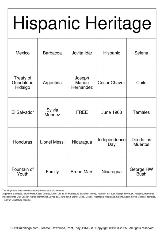 Hispanic Heritage Bingo Cards to Download, Print and Customize!
