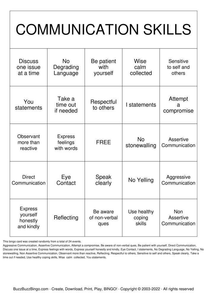 I statements Bingo Cards to Download, Print and Customize!