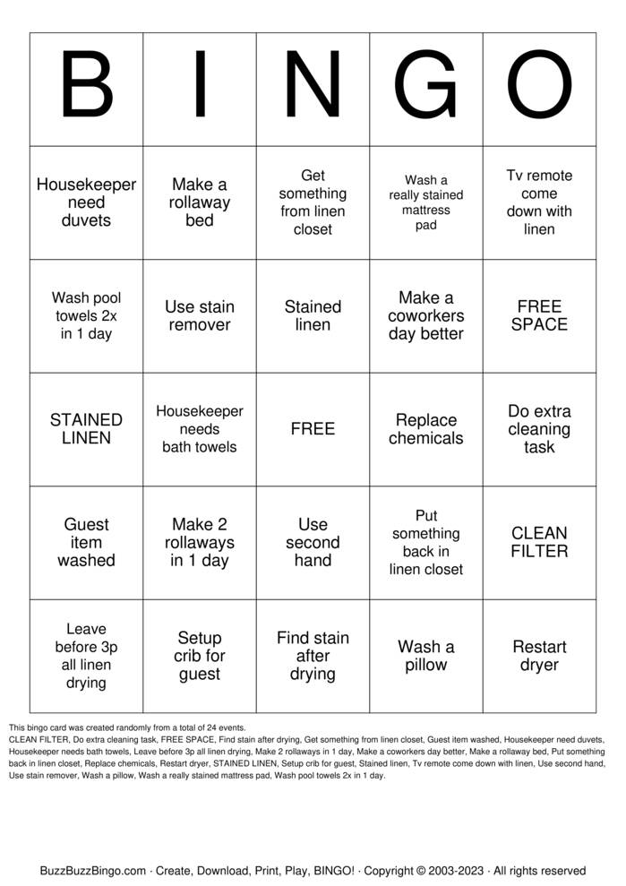 Laundry Bingo Bingo Cards to Download, Print and Customize!