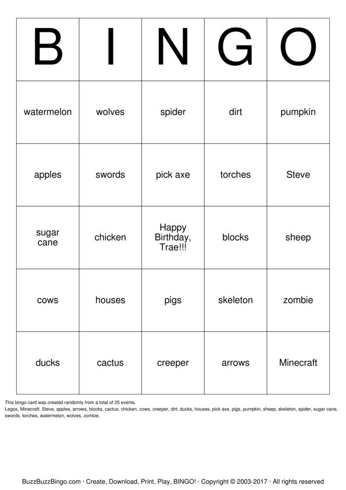 MineCraft Bingo Cards to Download, Print and Customize!