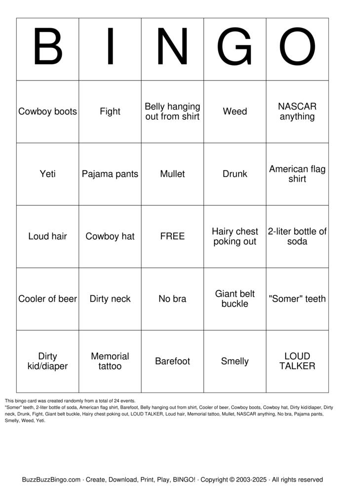 Redneck Bingo Cards to Download, Print and Customize!