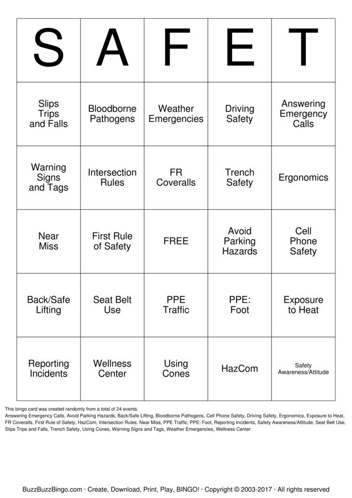 SAFE-T Bingo Cards to Download, Print and Customize!