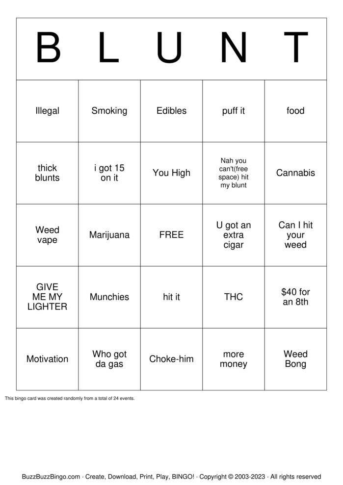 marijuana Bingo Cards to Download, Print and Customize!