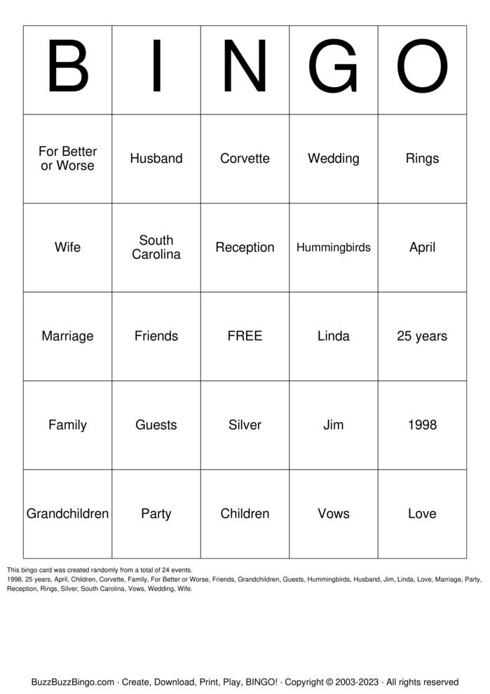 25th Anniversary Bingo Cards to Download, Print and Customize!