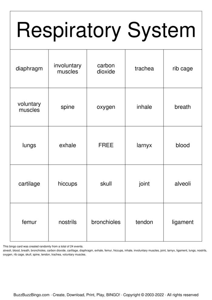 Body System Bingo Cards to Download, Print and Customize!