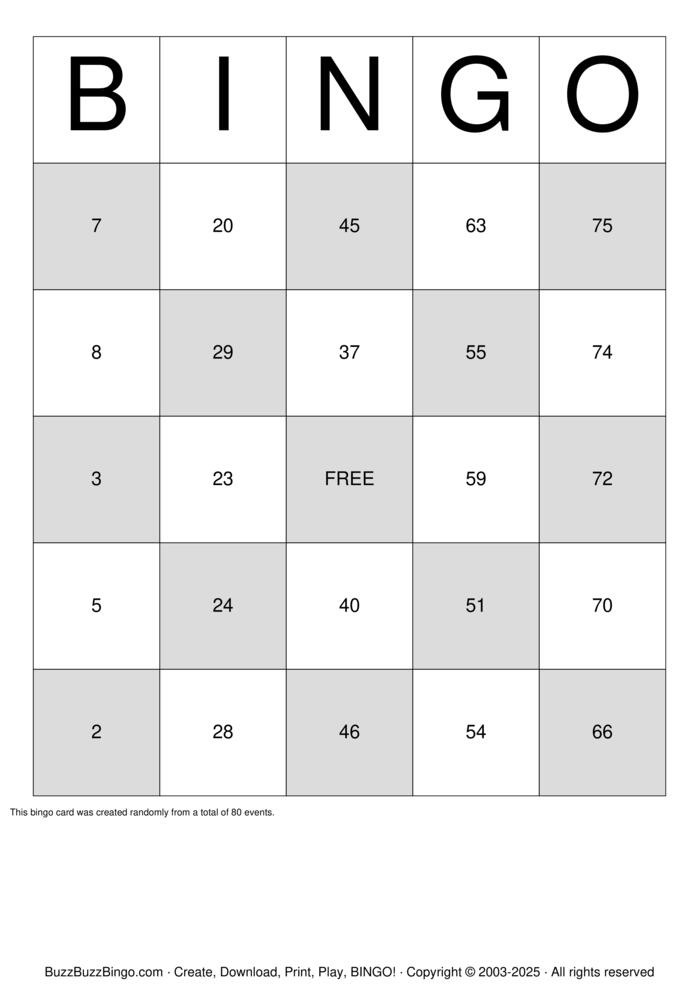 Classic Numbers 1-80 Bingo Cards to Download, Print and Customize!
