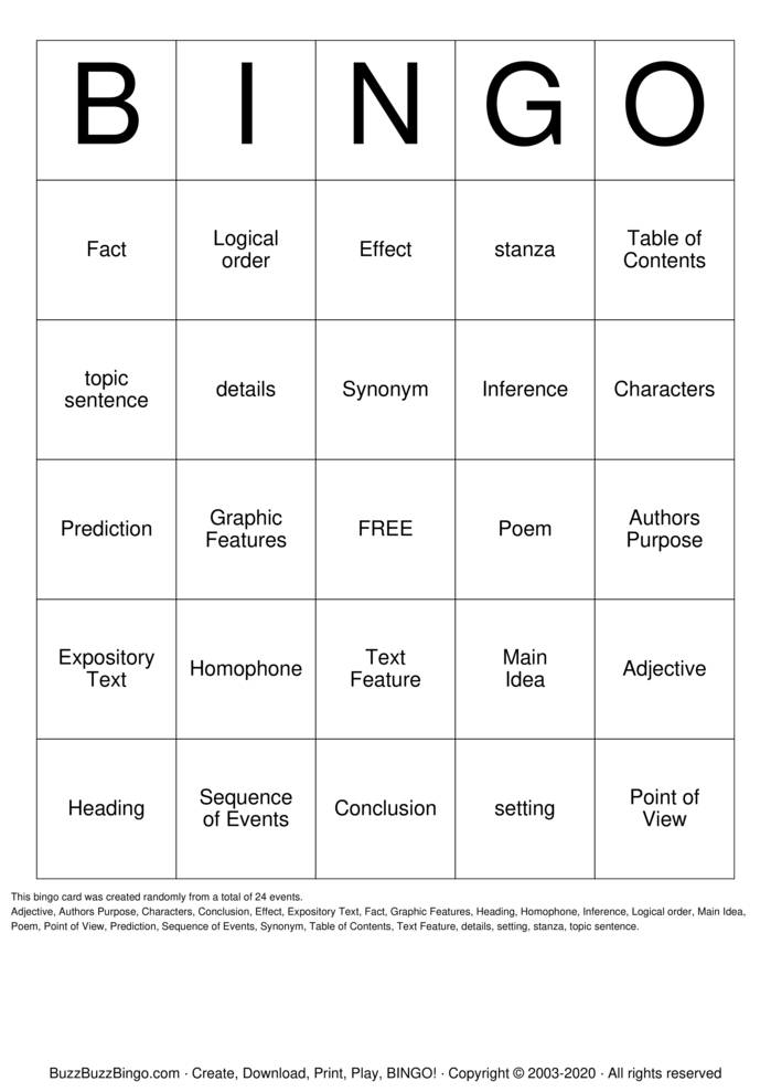 Context Clues Bingo Cards to Download, Print and Customize!