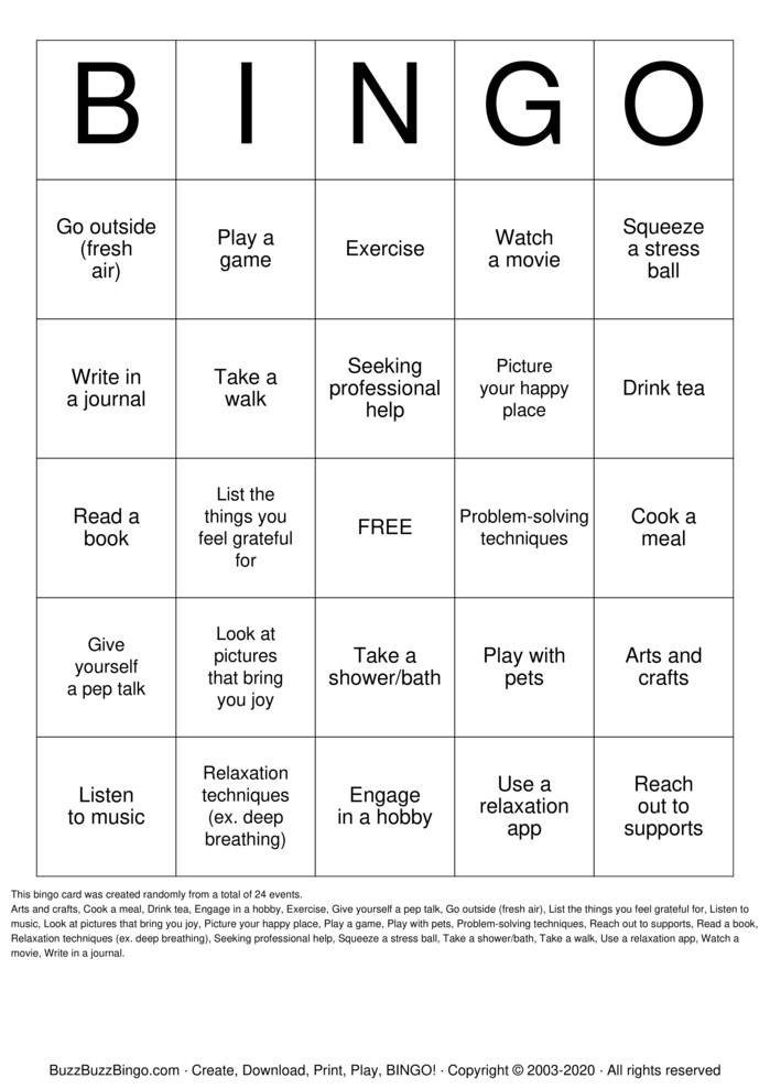 Coping Skills Bingo Cards to Download, Print and Customize!