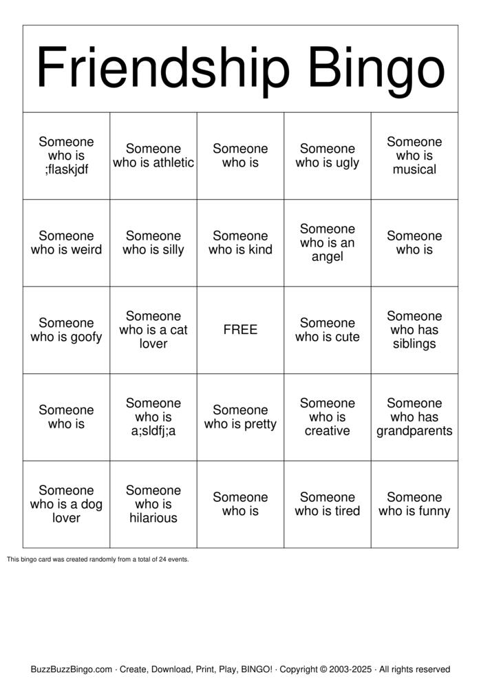 Friendship Bingo Bingo Cards to Download, Print and Customize!