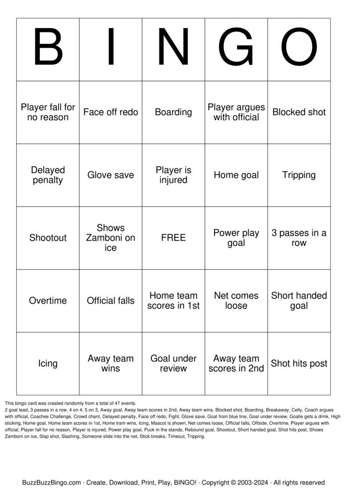 Hockey Bingo Cards to Download, Print and Customize!