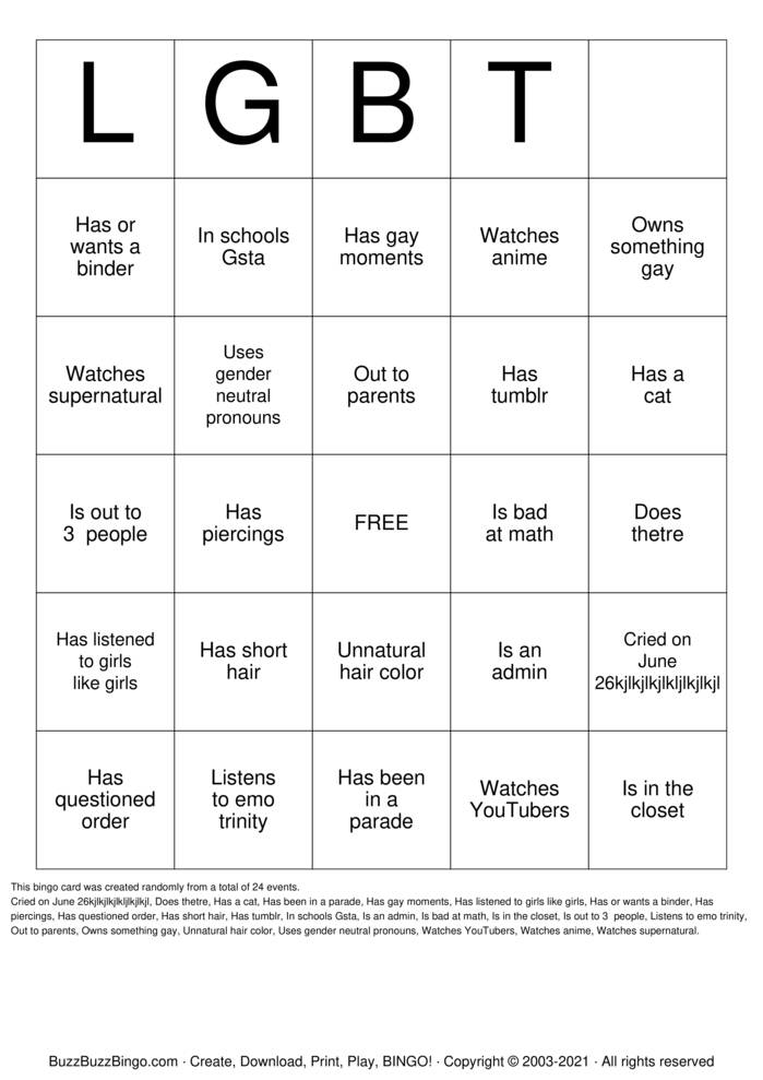 LGBT bingo Bingo Cards to Download, Print and Customize!