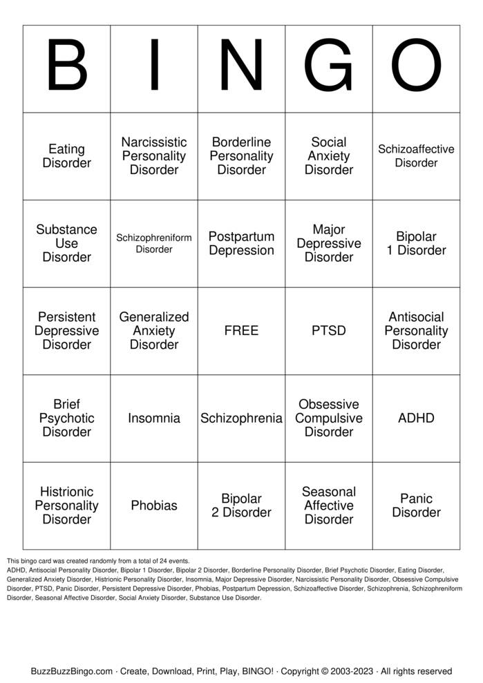 Mental Health Bingo Bingo Cards to Download, Print and Customize!
