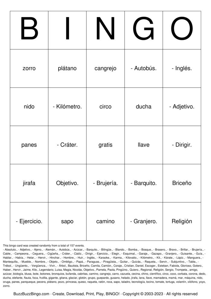 Palabras de uso frecuente Bingo Cards to Download, Print and Customize!