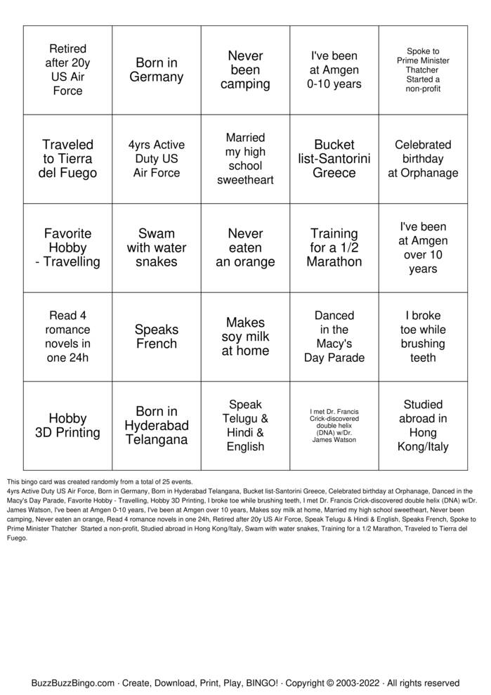 People Bingo Cards to Download, Print and Customize!