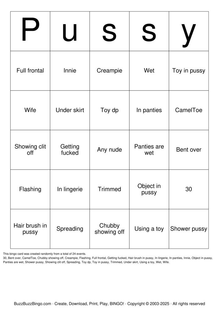 Pussy Bingo Cards To Download Print And Customize