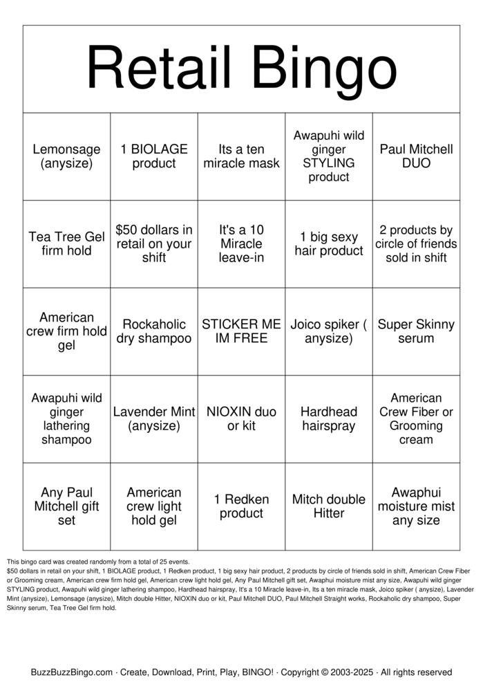 Retailers p Bingo Cards to Download, Print and Customize!