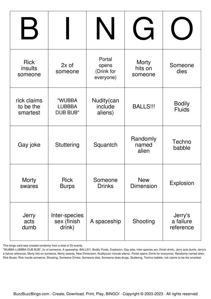 Rick and Morty Bingo Cards to Download, Print and Customize!