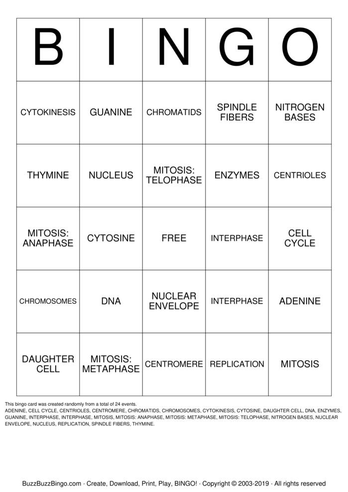 cell cycle Bingo Cards to Download, Print and Customize!