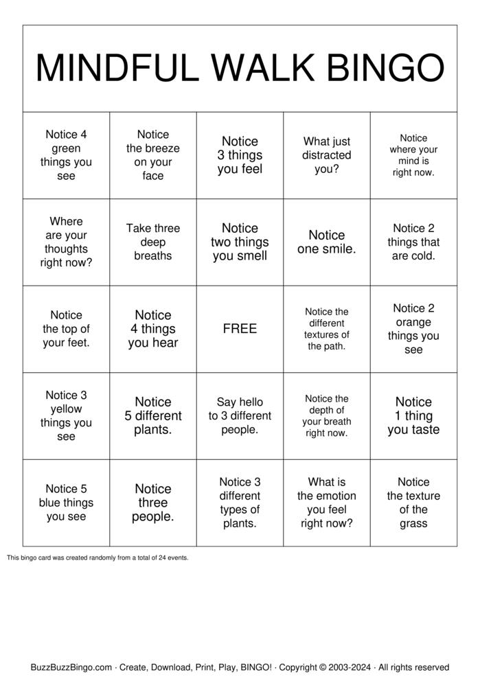 mindfulness Bingo Cards to Download, Print and Customize!
