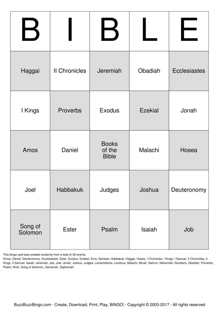 Books of the Old Testament Bingo Cards to Download, Print and Customize!