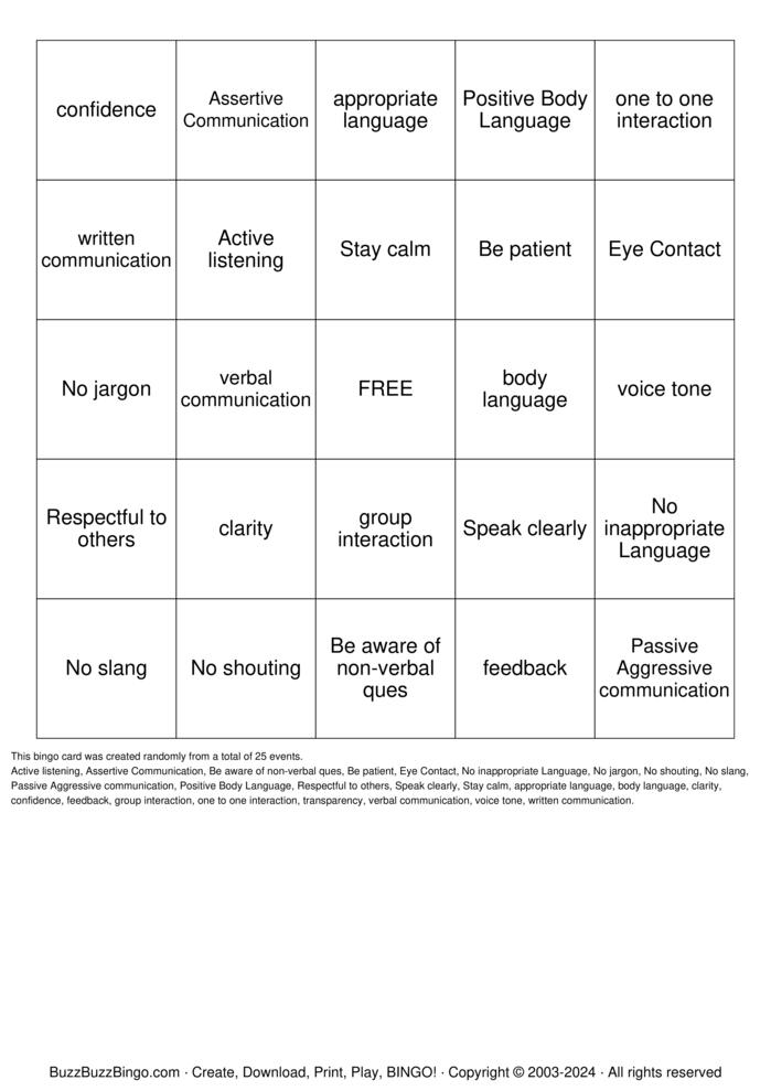 Communication Skills Bingo Cards to Download, Print and Customize!