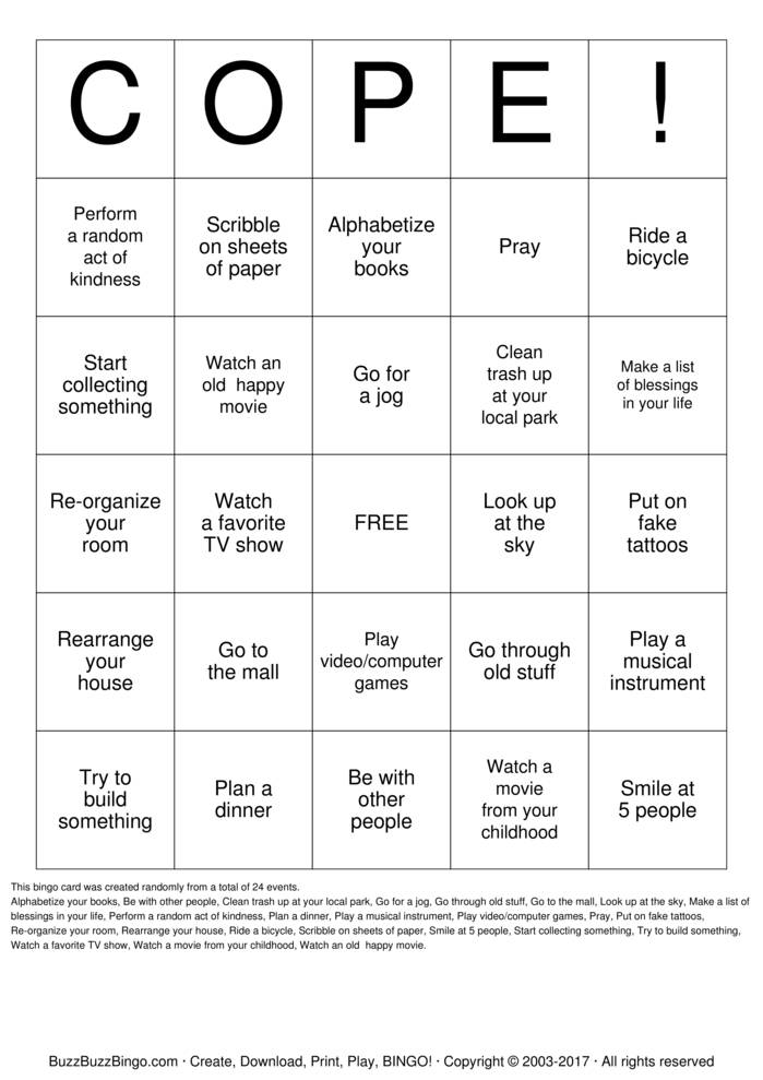 Coping Skills Bingo Cards to Download, Print and Customize!