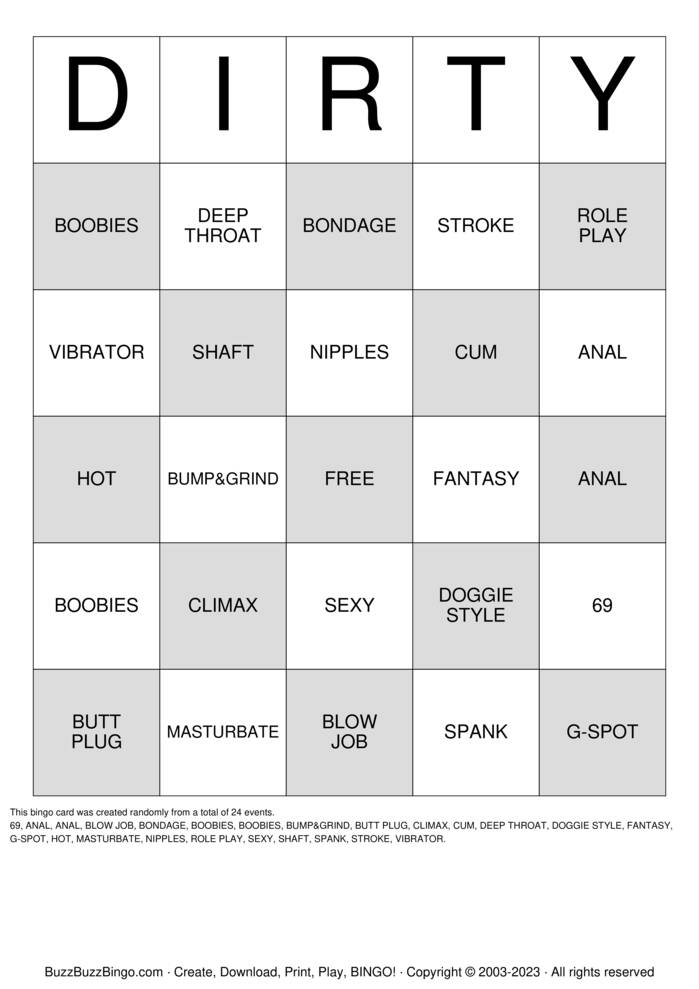 DIRTY BINGO Bingo Cards to Download, Print and Customize!