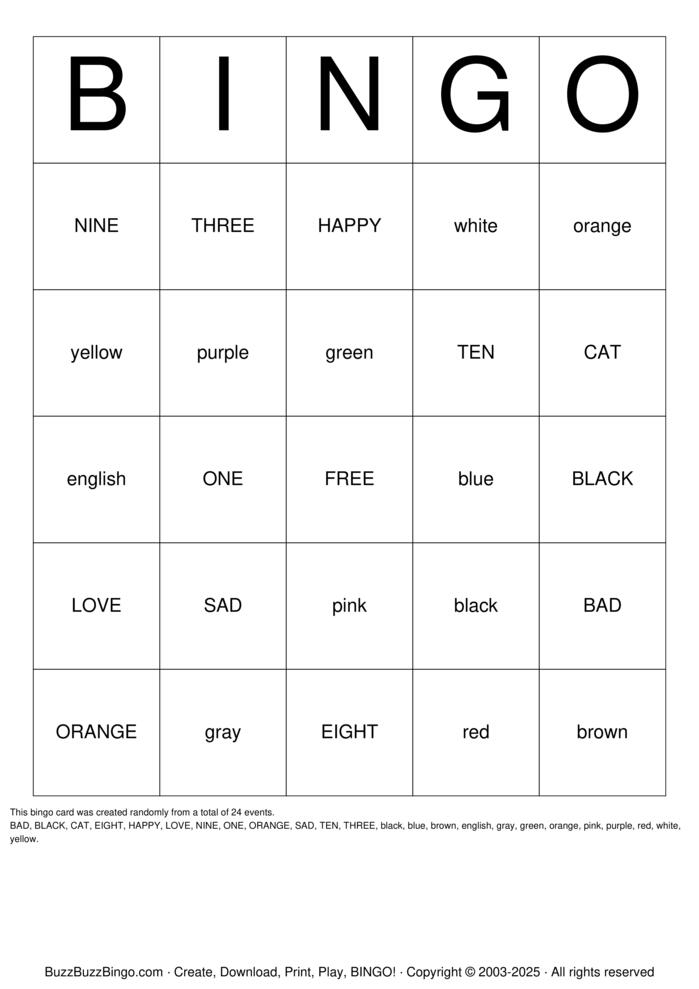English Bingo Cards to Download, Print and Customize!