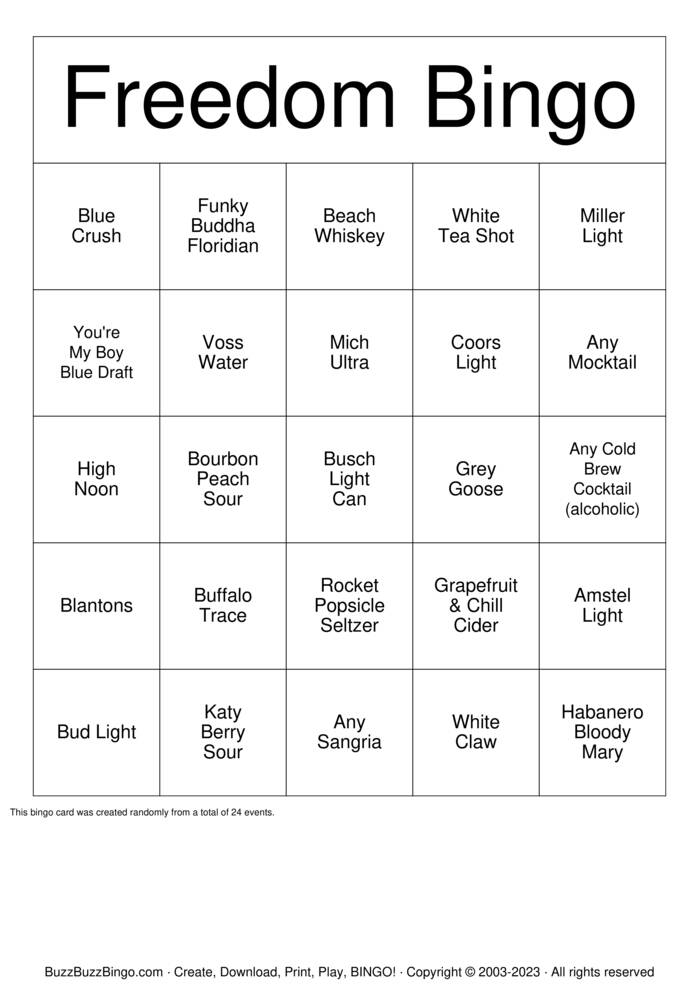 Freedom Bingo Bingo Cards to Download, Print and Customize!